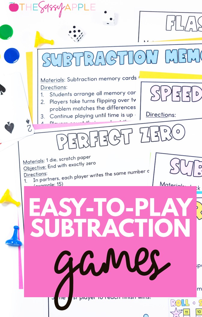 Easy and Fun Subtraction Game for Math Centers - The Sassy Apple